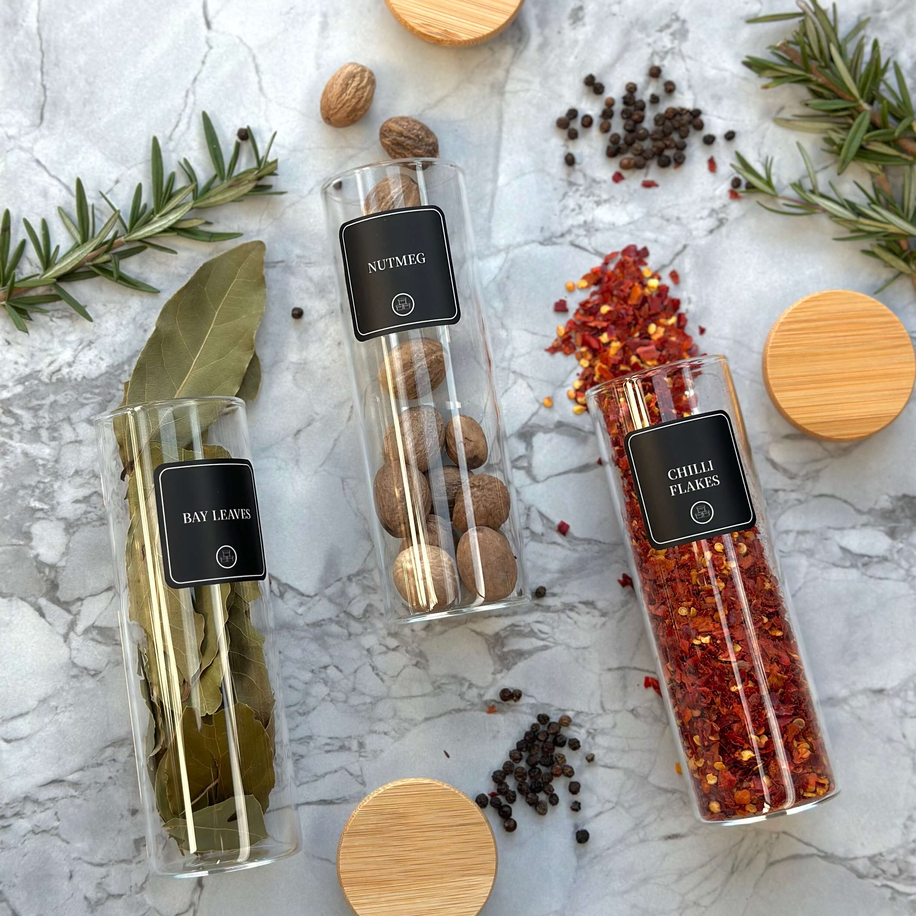 Round Glass Spice Jars with Bamboo Lid – 3 Sizes – Imperial Glass and ...